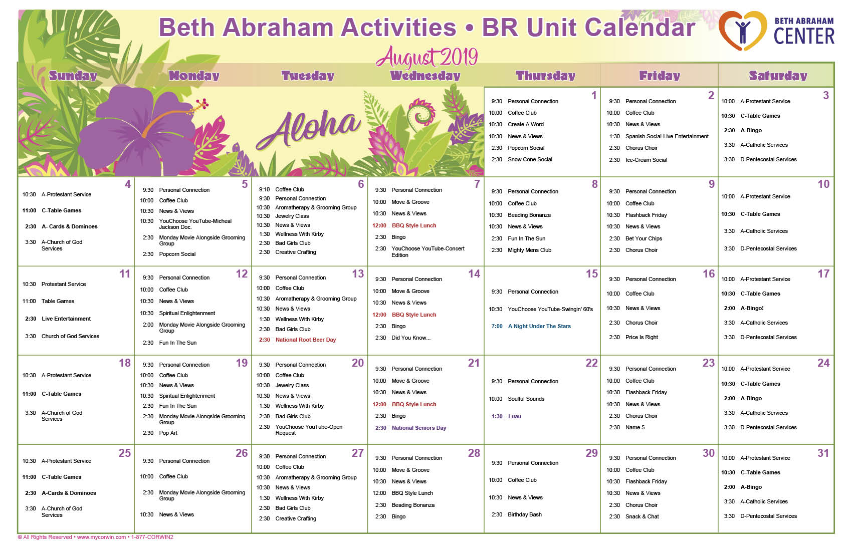 Beth Abraham – Centers Health Care Nursing and RehabilitationCalendar ...